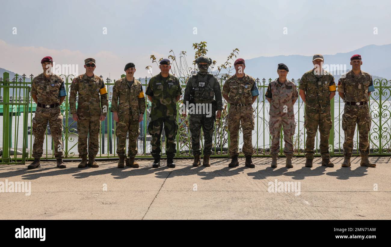 United Nations Command, (UNC), officers pose for a photo at the Han ...