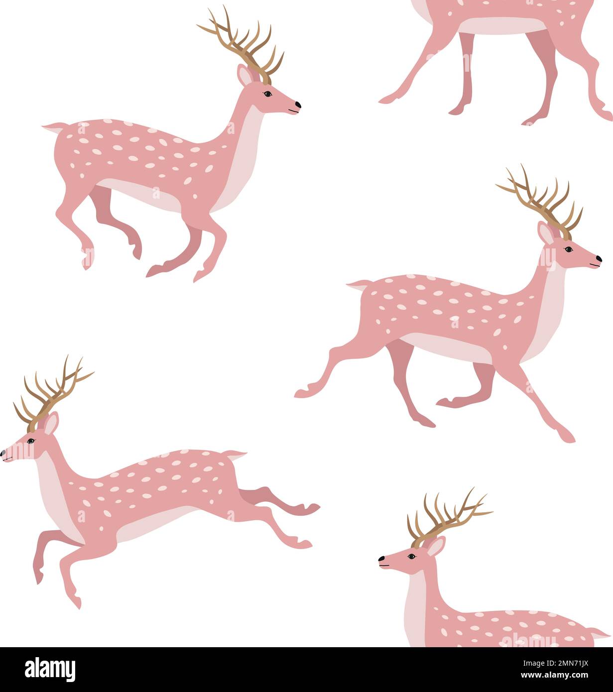 Vector seamless pattern of flat hand drawn pink deer isolated on white ...