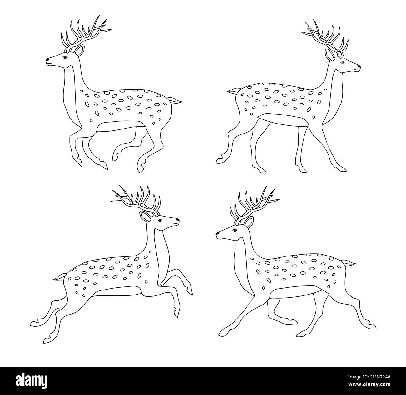Vector set of flat hand drawn outline deer isolated on white background ...