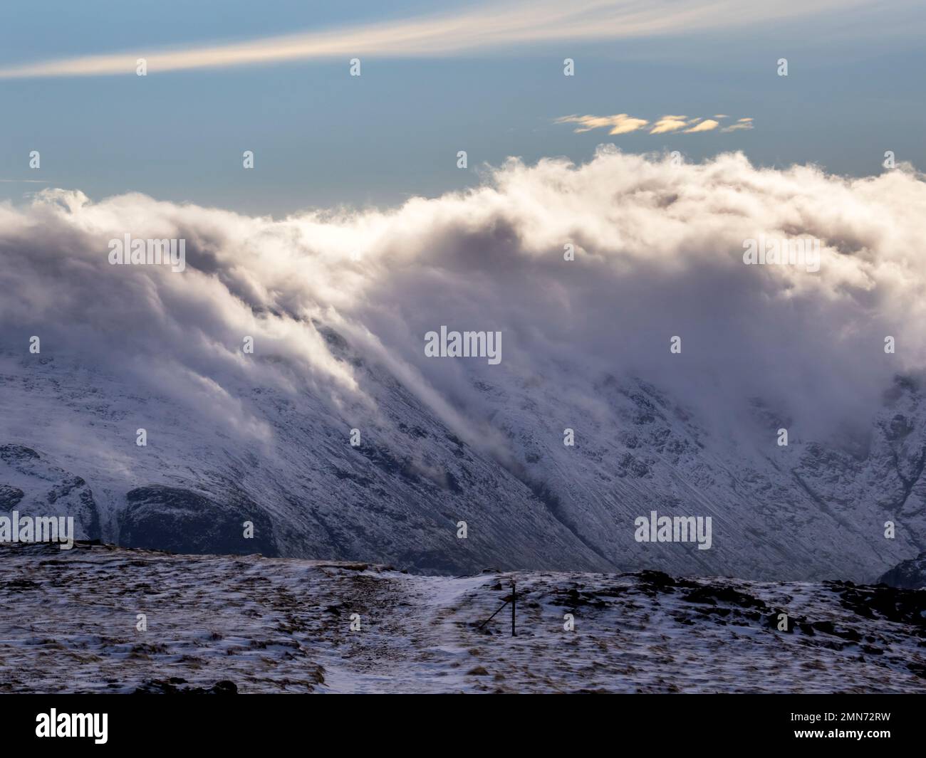 Cloud spilling over Glaramara from Hindscarth in the Lake District, UK ...