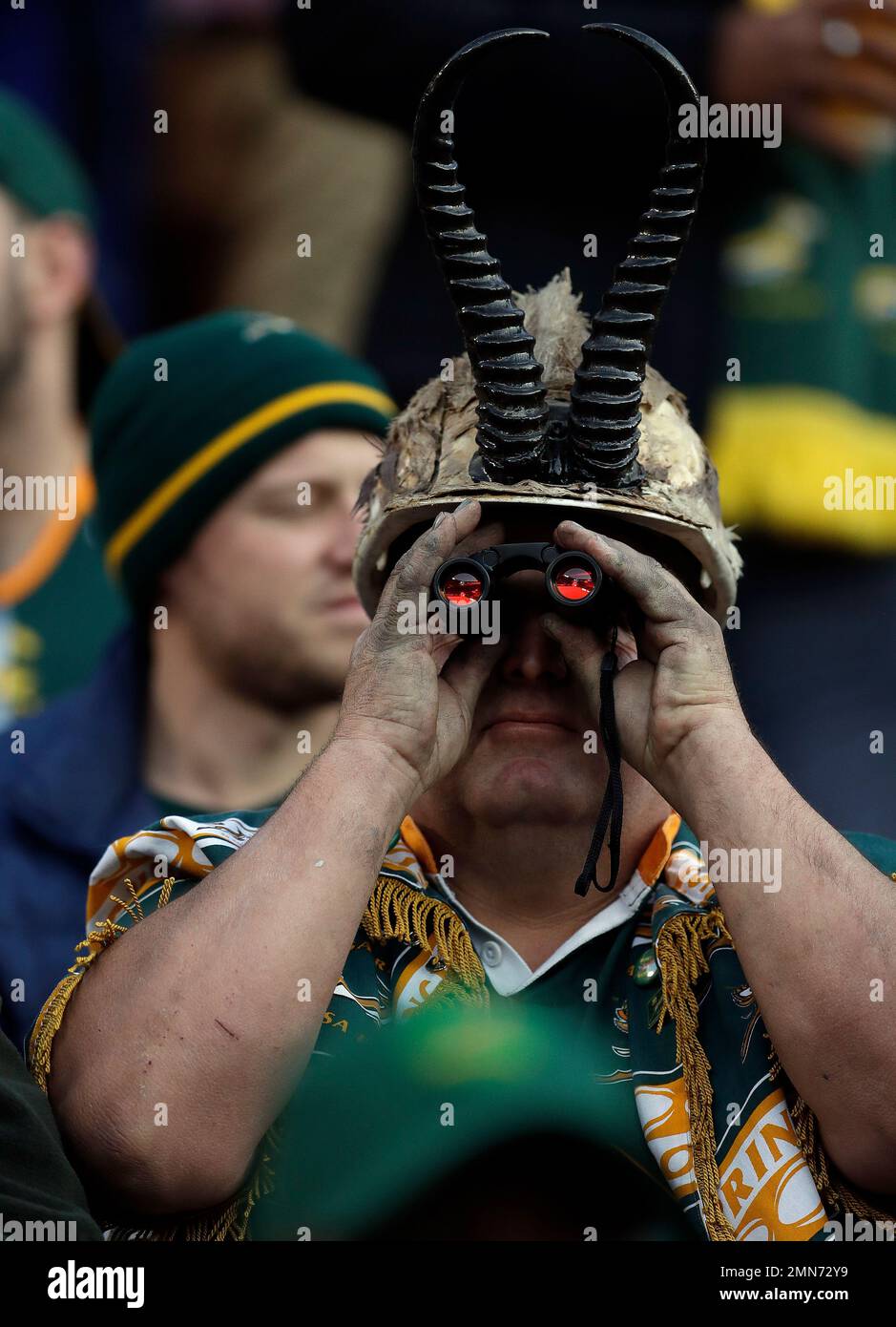 A South African rugby fan looks on, during the first test rugby match ...