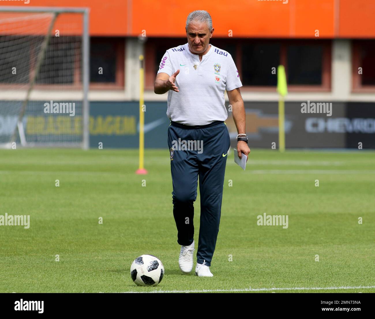 Brazil's head coach Tite walks during a national soccer squad training ...
