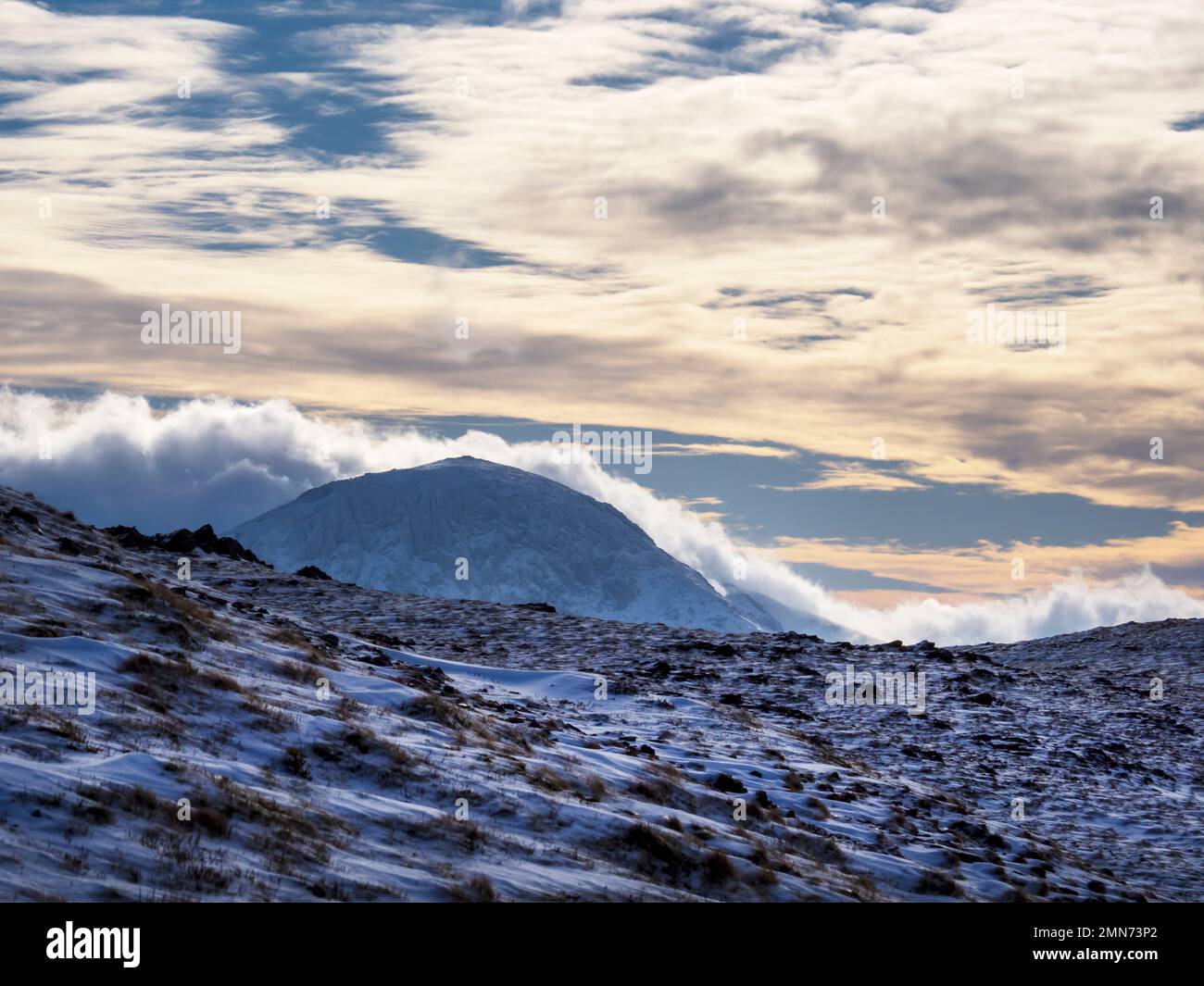Cloud spilling over Great Gable and the Sca Fell from Hindscarth in the ...