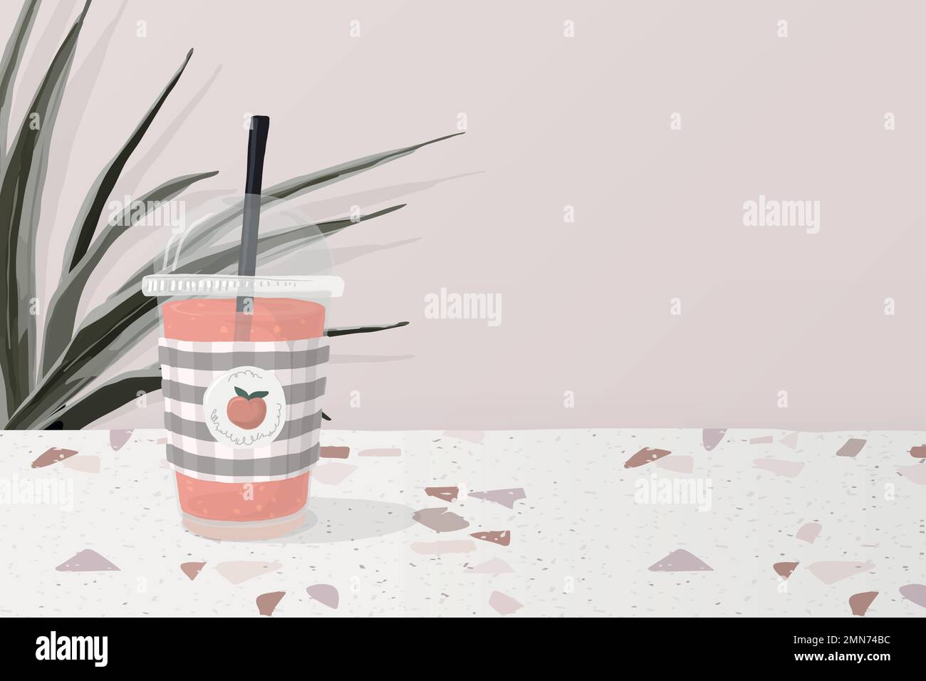 Iced tea background, pink terrazzo border, feminine illustration vector ...