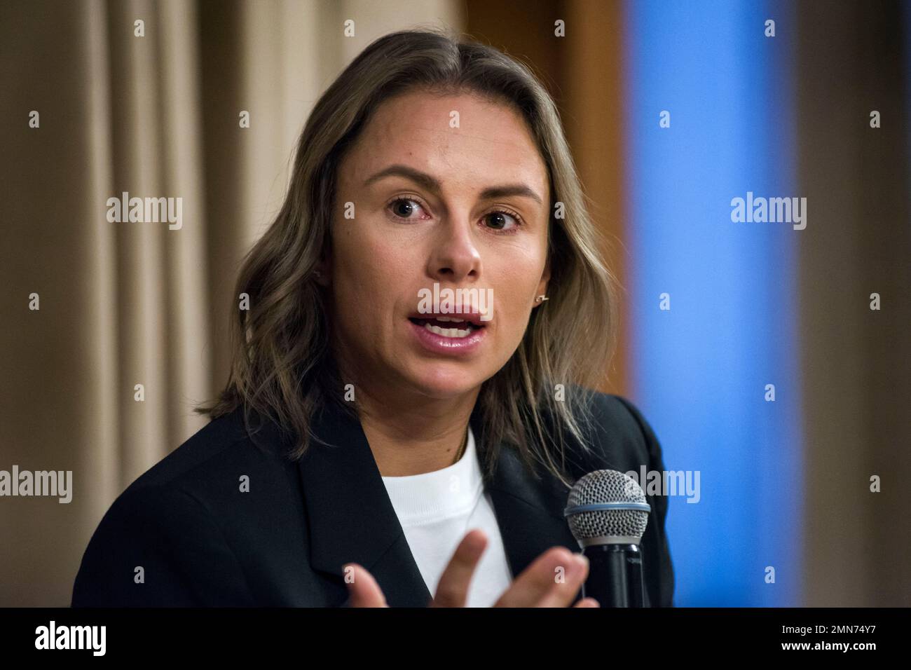 Warsaw, Poland. 30th Jan, 2023. Magda Linette speaks during a press ...