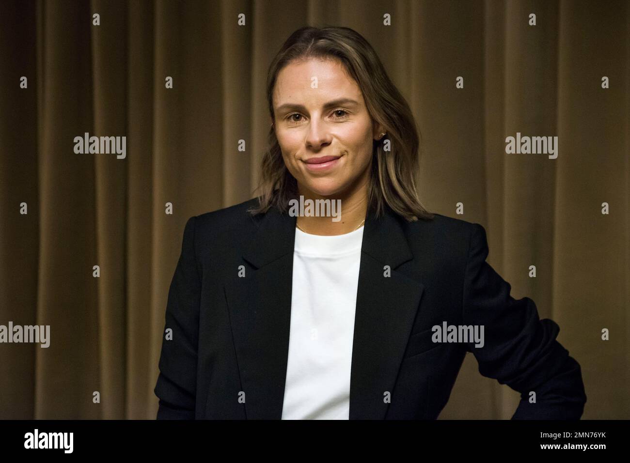 Magda Linette poses after her press conference in Warsaw. Polish tennis ...