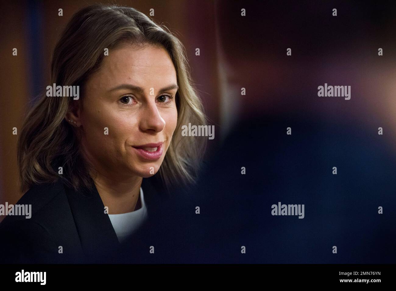 Magda Linette is seen during a press conference in Warsaw. Polish ...
