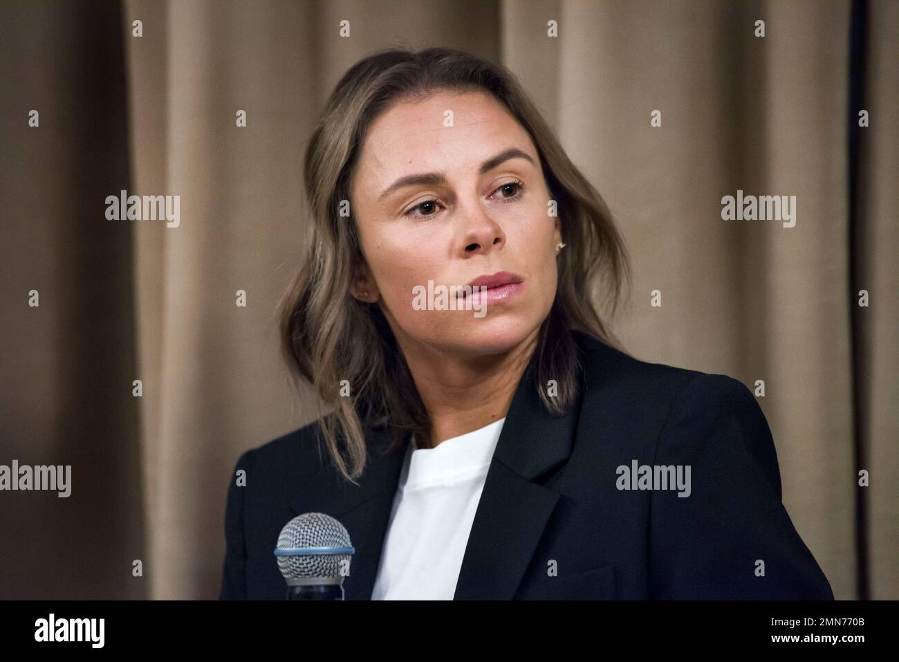 Magda Linette is seen during a press conference in Warsaw. Polish ...