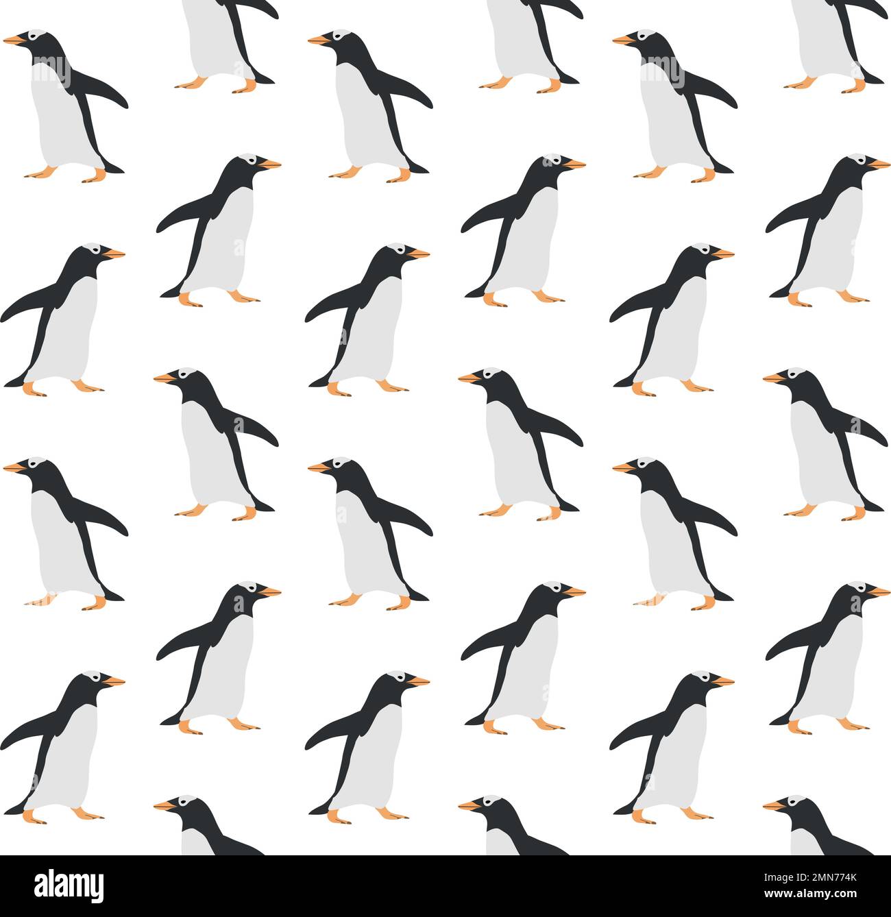 Vector seamless pattern of hand drawn flat penguin isolated on white ...