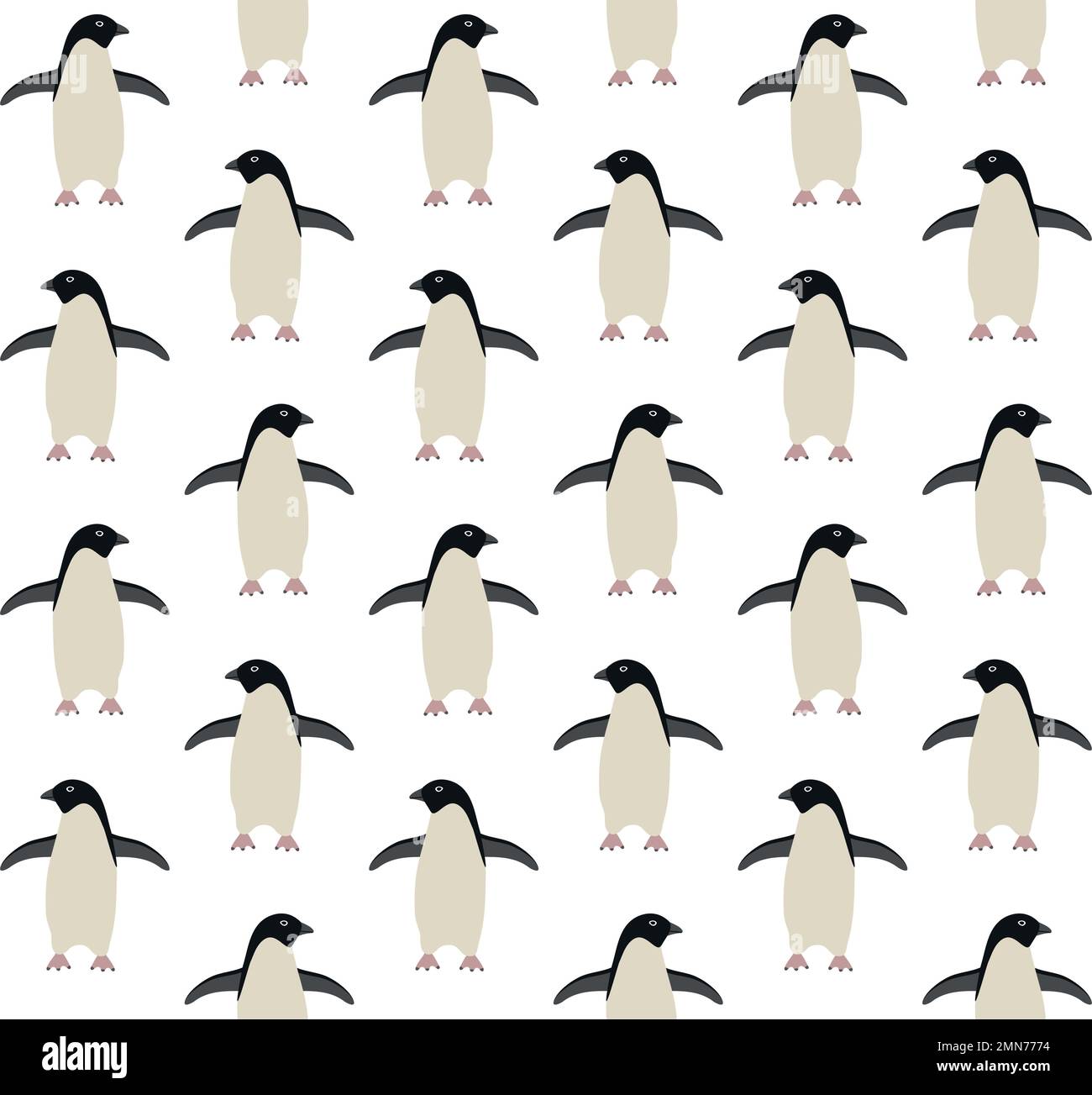 Vector seamless pattern of hand drawn flat penguin isolated on white ...