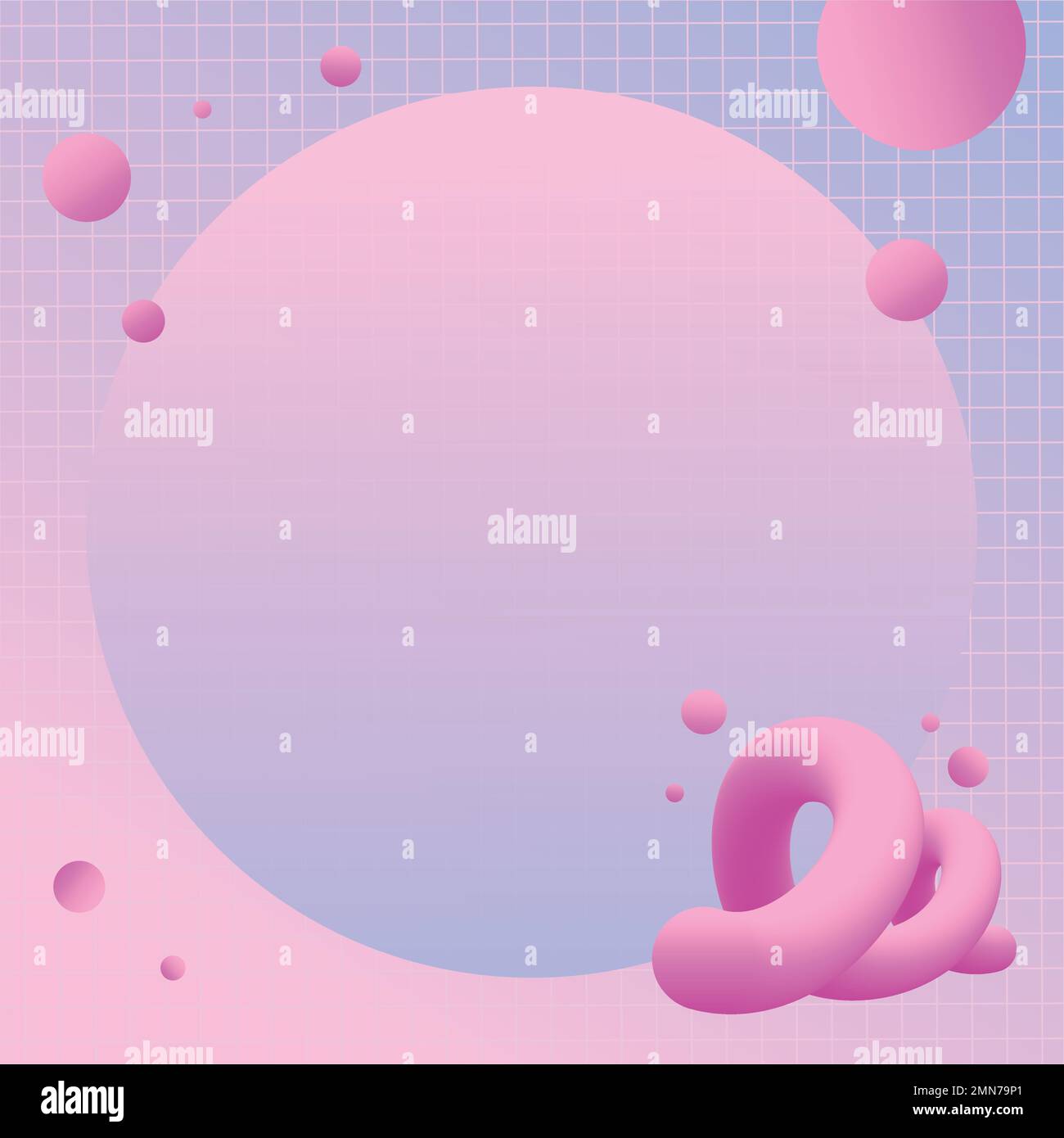 Aesthetic pink frame background, colorful grid pattern with 3D shapes ...