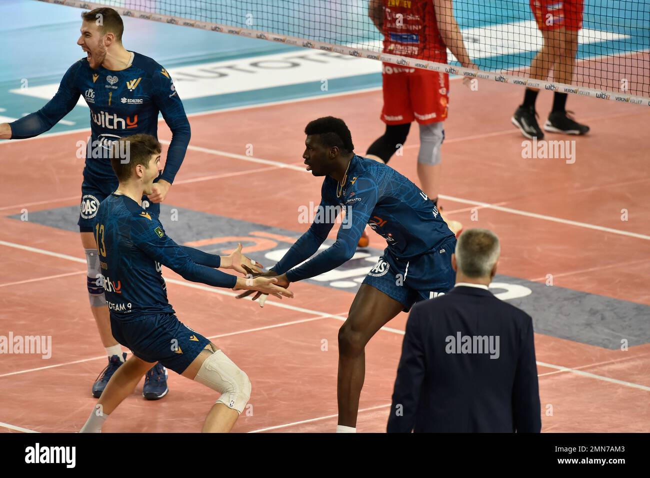 Pala AGSM-AIM, Verona, Italy, January 29, 2023, exultation of WithU Verona Luca Spirito (WithU ...