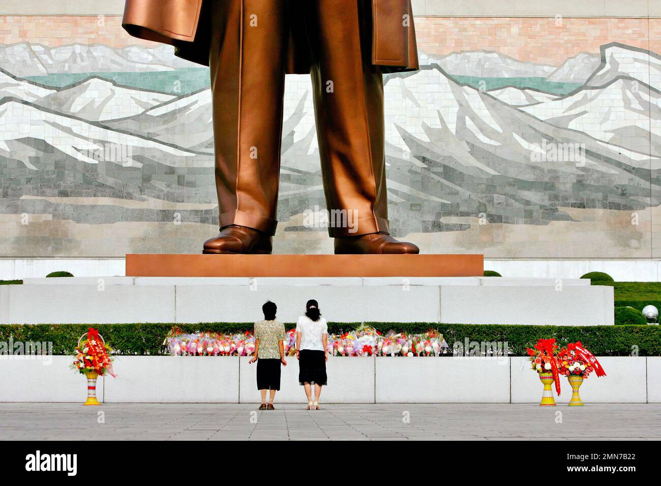 FILE - Women prepare to bow before the statue of late North Korean ...