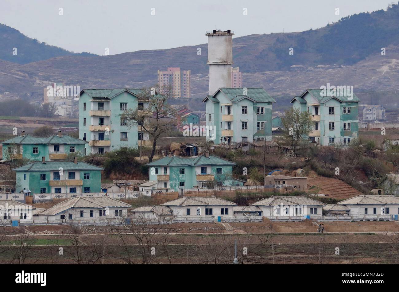 FILE - The North Korean village of Gijungdong is seen during a press ...