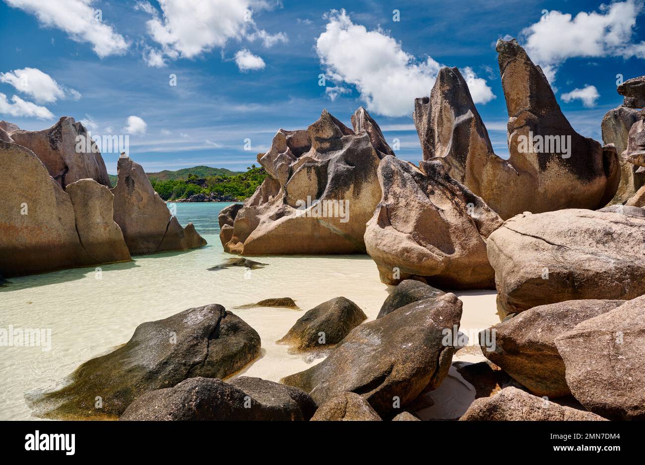 rock formation on beach of Curieuse island, Prasiln Island, Seychelles ...