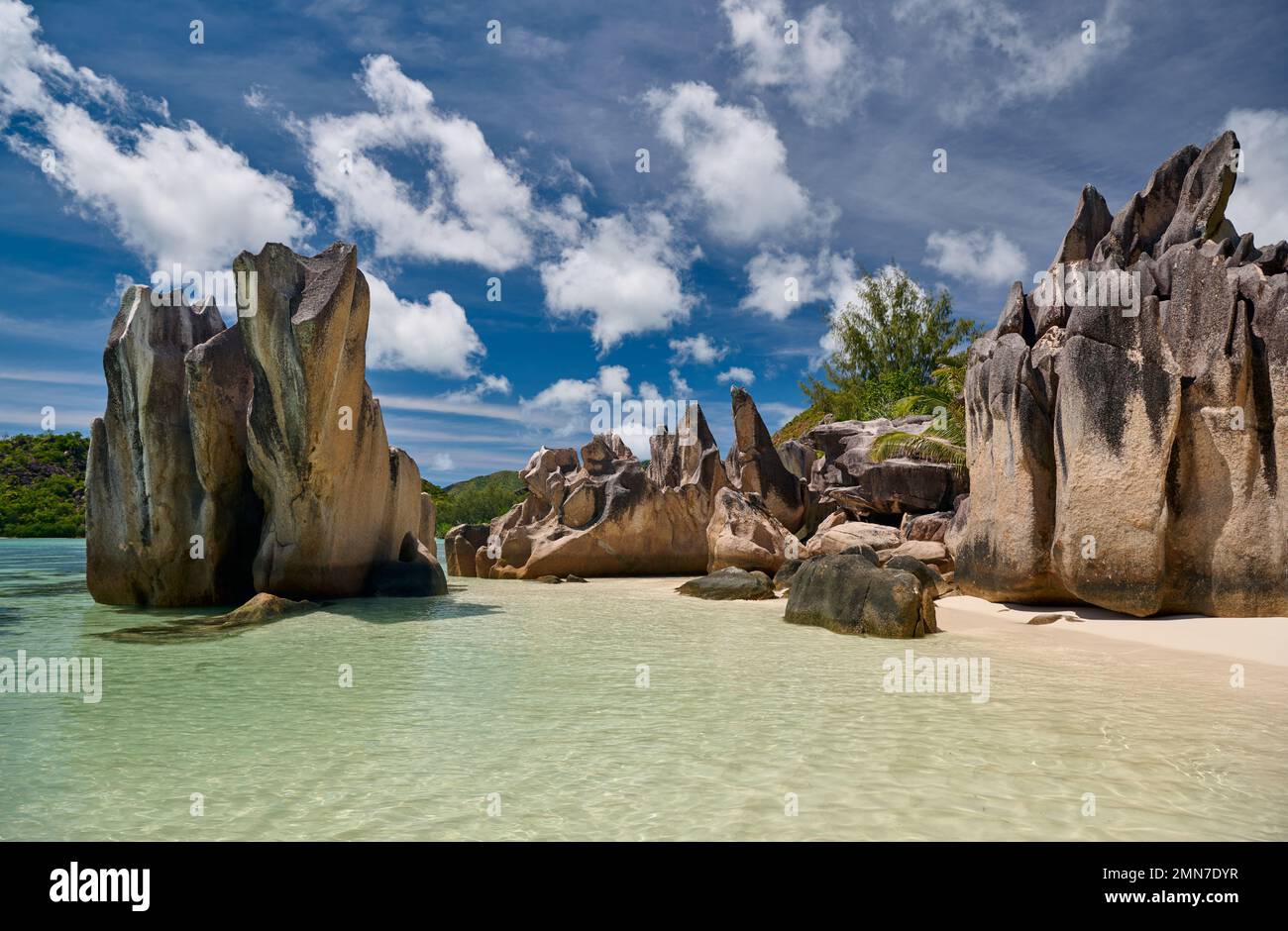 rock formation on beach of Curieuse island, Prasiln Island, Seychelles ...