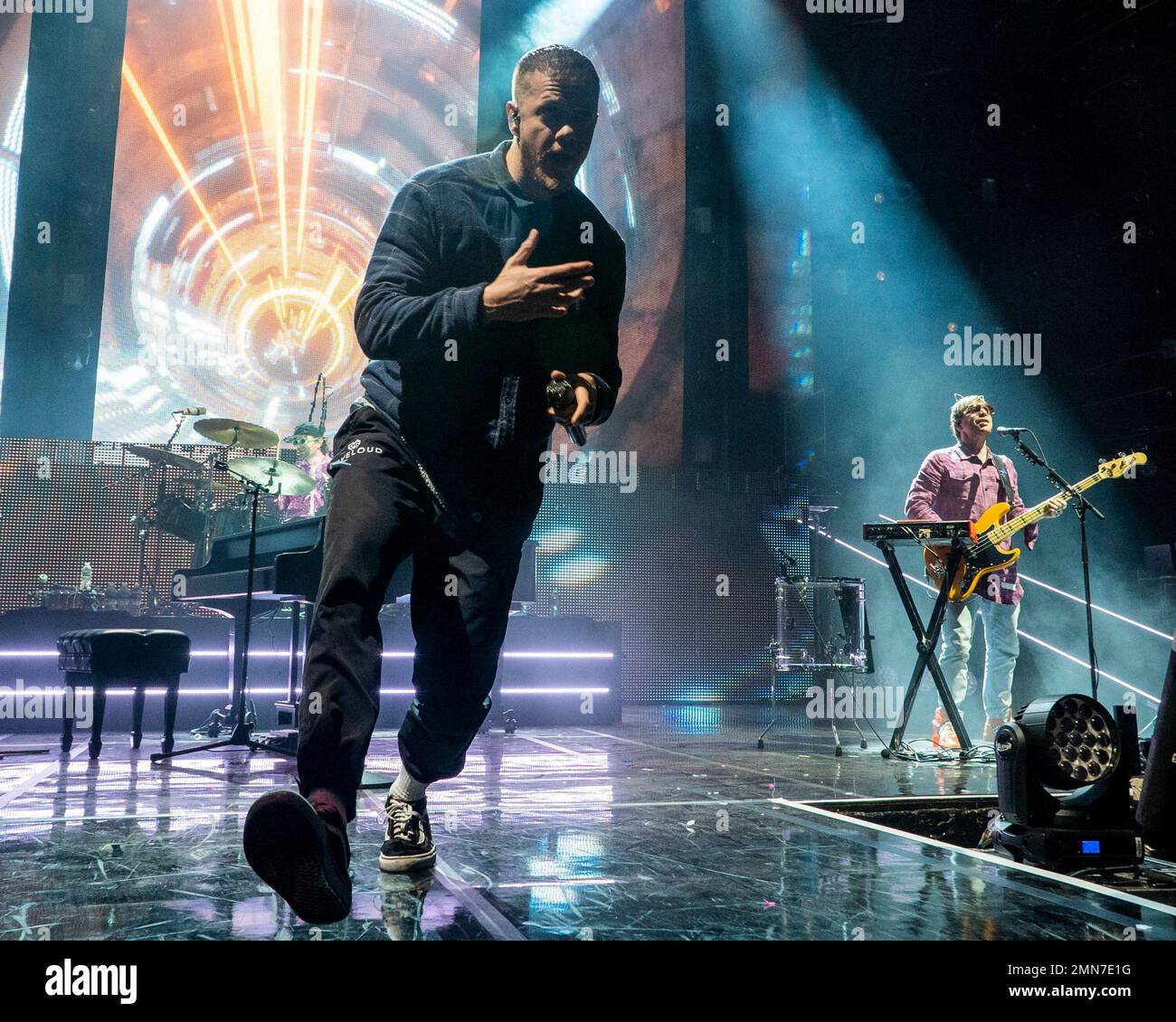 The American pop-rock band Imagine Dragons lead vocalist Dan Reynolds ...