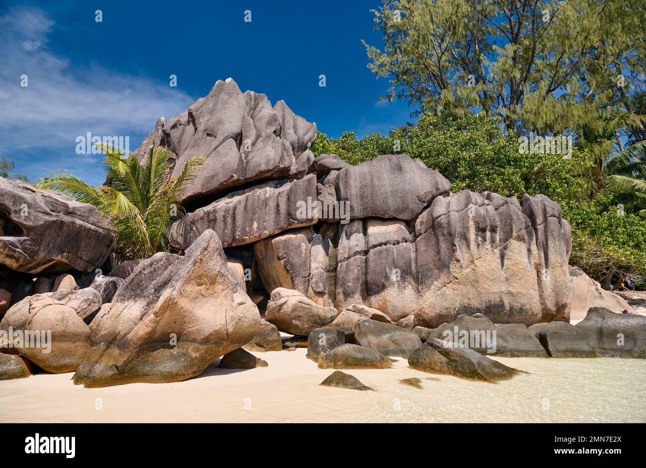 rock formation on beach of Curieuse island, Prasiln Island, Seychelles ...