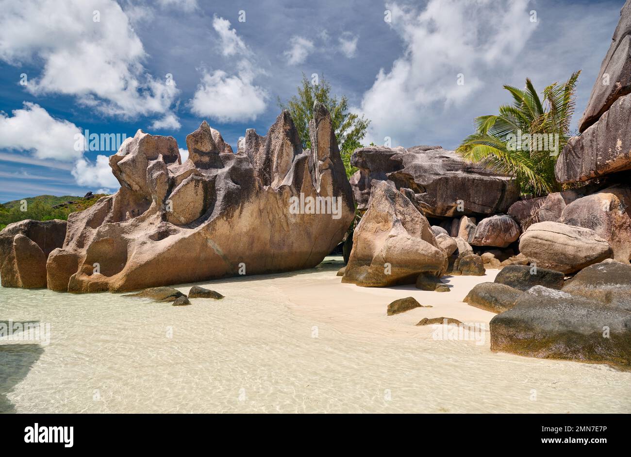 rock formation on beach of Curieuse island, Prasiln Island, Seychelles ...
