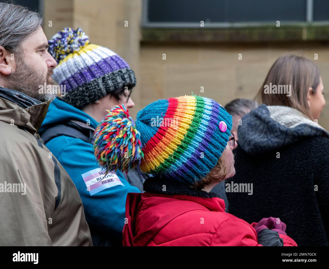 Glasgow, Scotland, UK. January 21st, 2023: A crowd at a Pro-Trans rally ...