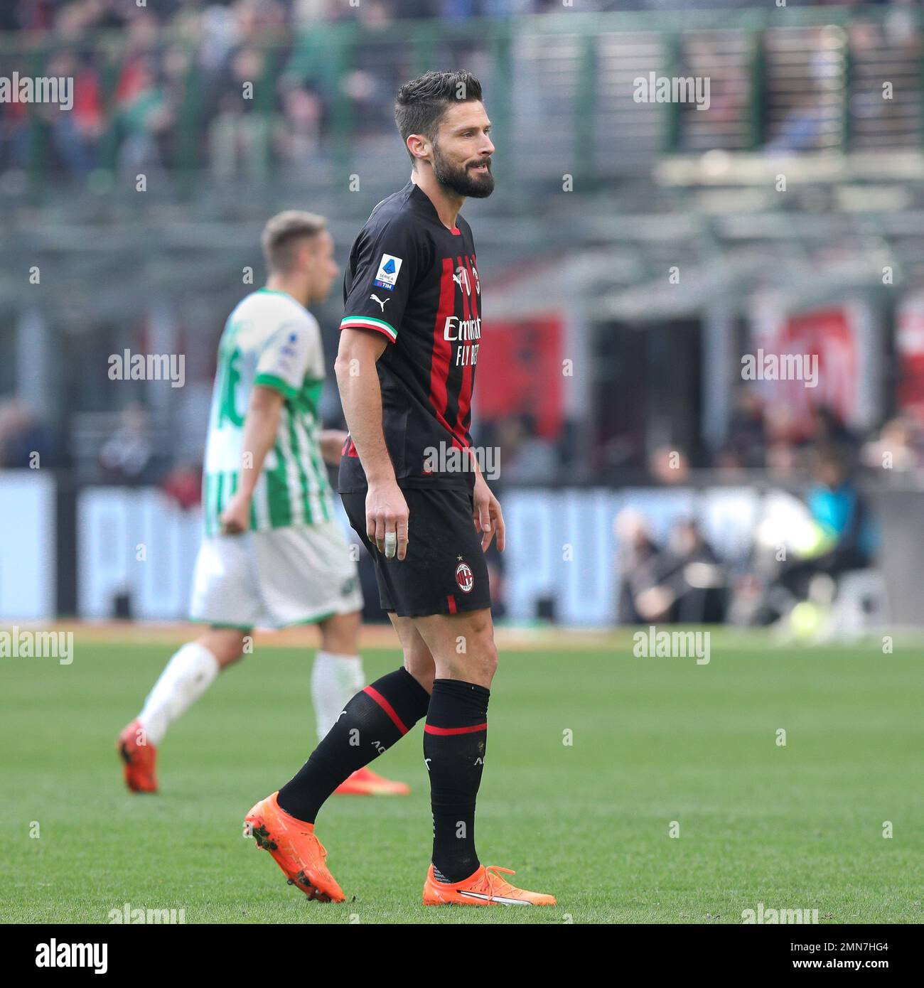 Italy, Milan, Jan 29 2023: Olivier Giroud (ac Milan striker) waiting for a goalkeeper-throw in ...