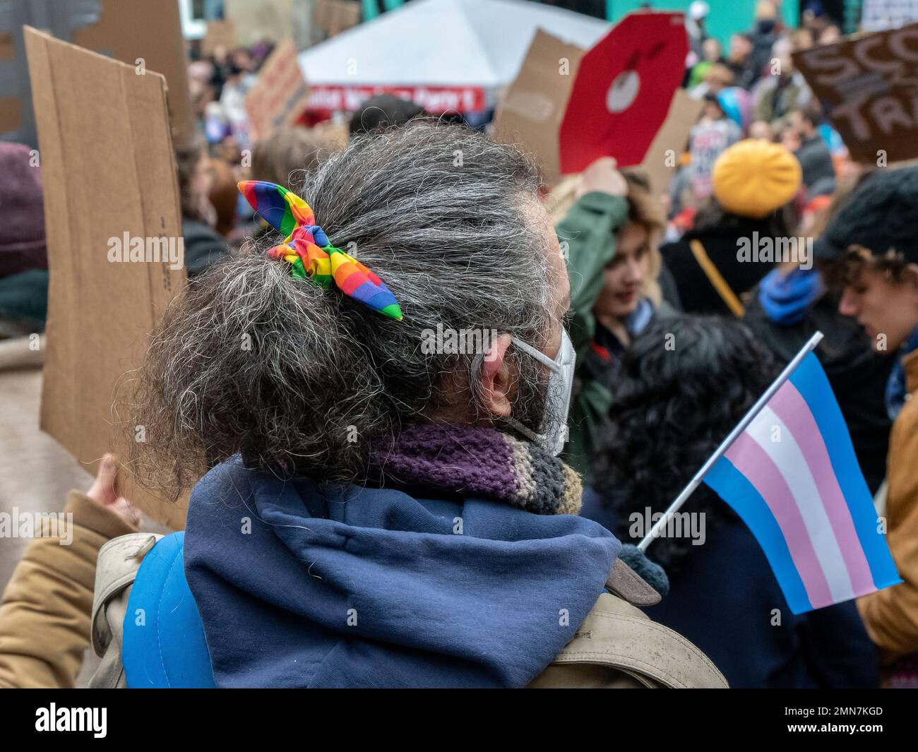 Glasgow, Scotland, UK. January 21st, 2023: A crowd at a Pro-Trans rally ...