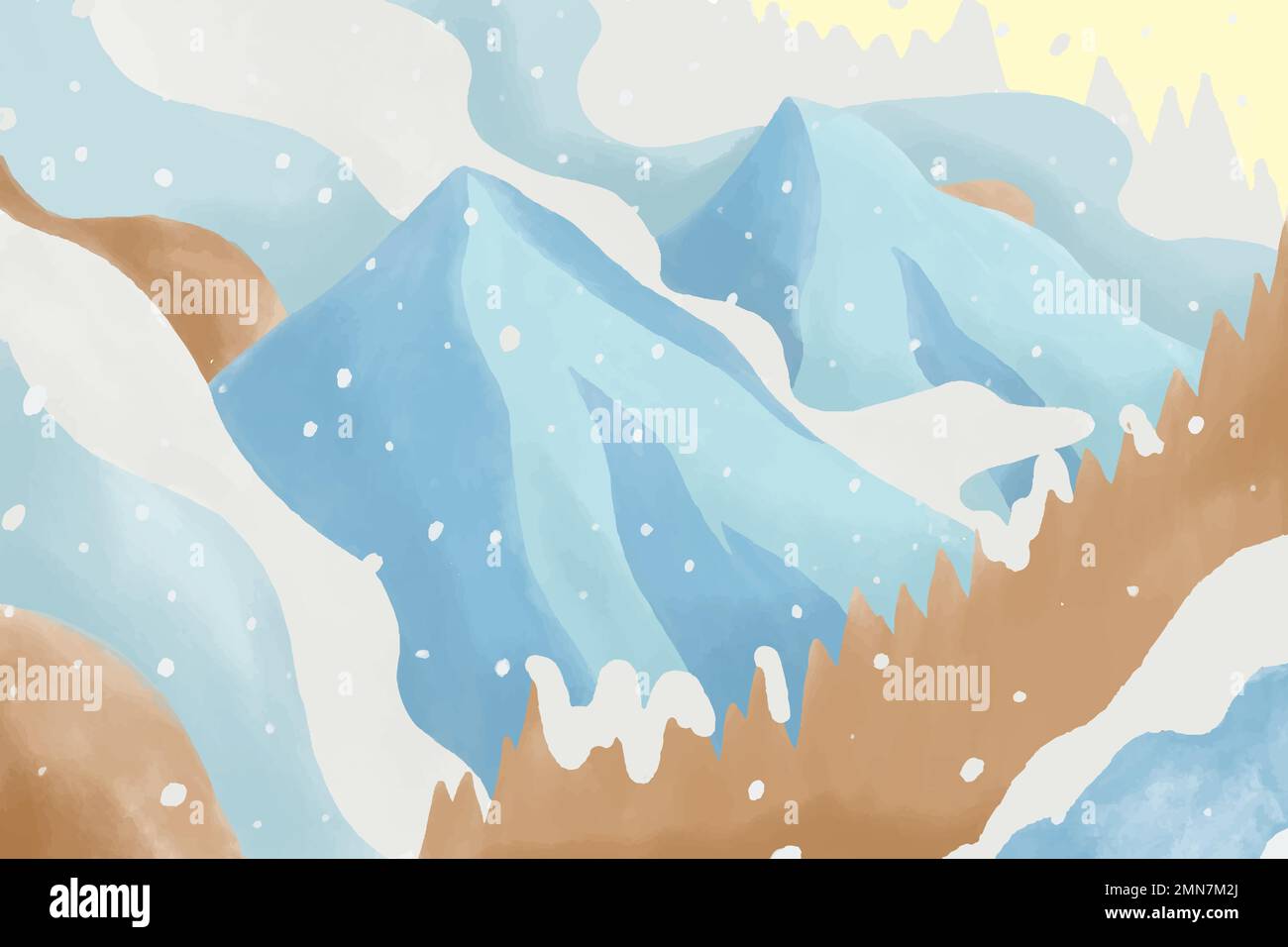 Snowfall mountains watercolor winter background vector Stock Vector ...