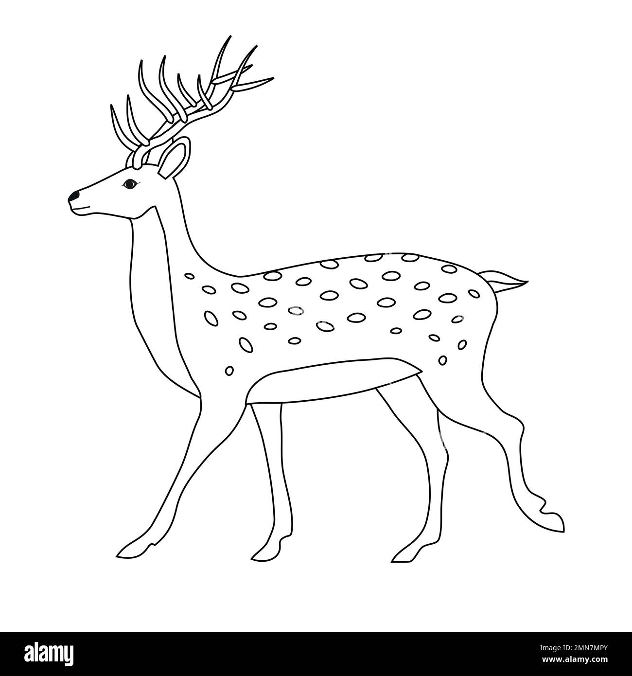 Vector hand drawn flat outline deer isolated on white background Stock ...