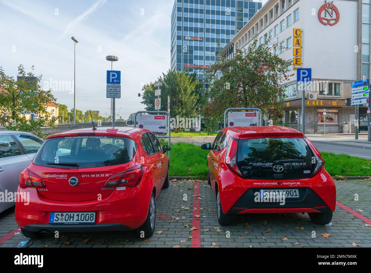 Carsharing vehicles, stadtmobil, old city center Bohnenviertel ...
