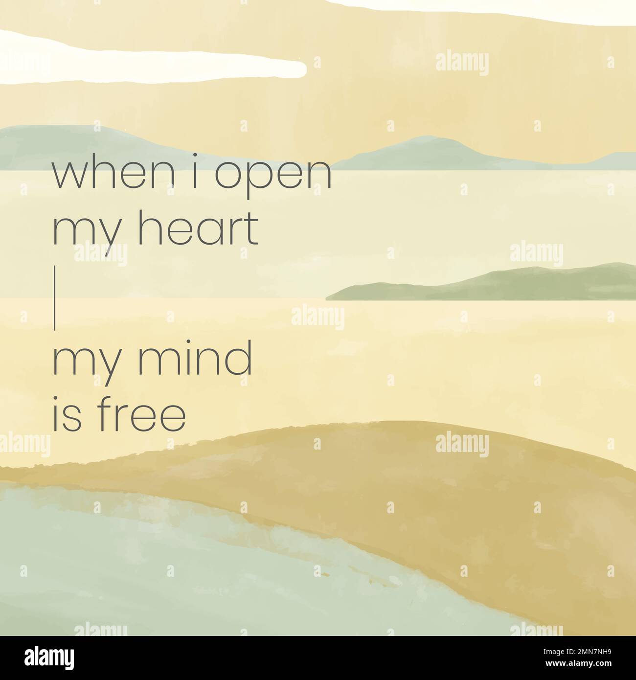 Seaside scenery instagram post template vector "When I open my heart my ...