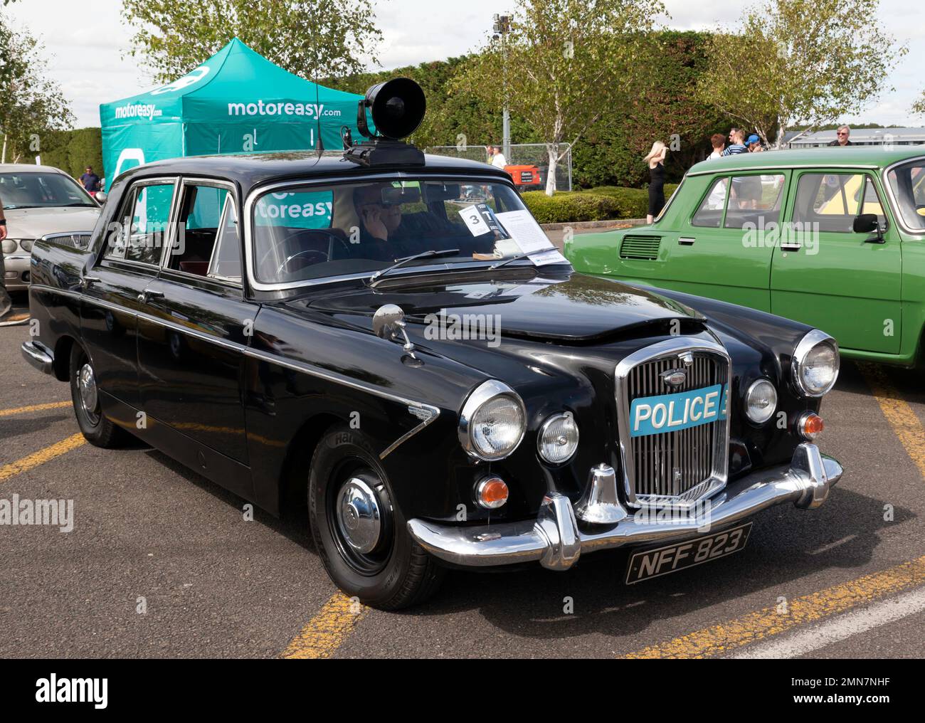 Three-quarters Front View of a Black, 1960, ex-police, Wolseley 6/99 ...