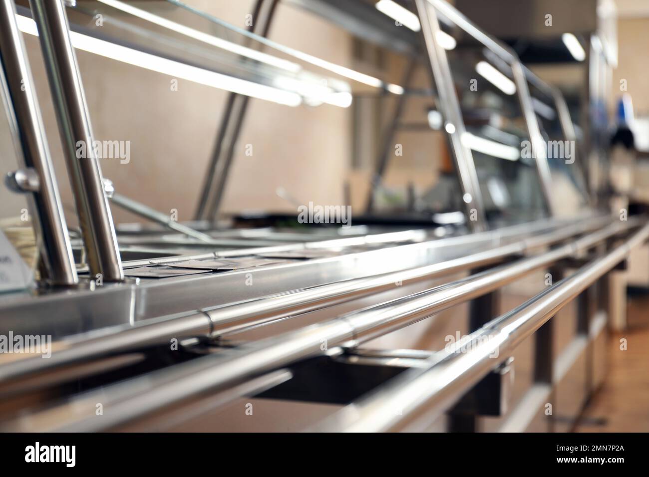 Serving line with food in school canteen Stock Photo - Alamy
