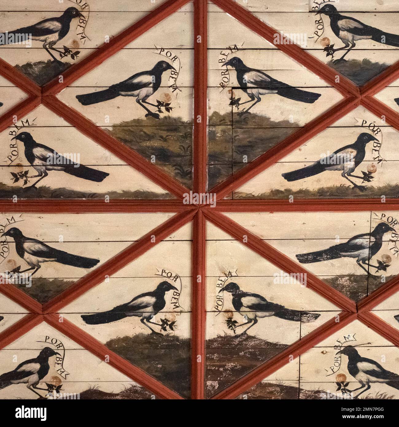 The Room of the Magpies: square detail of painted ceiling of the Sala ...