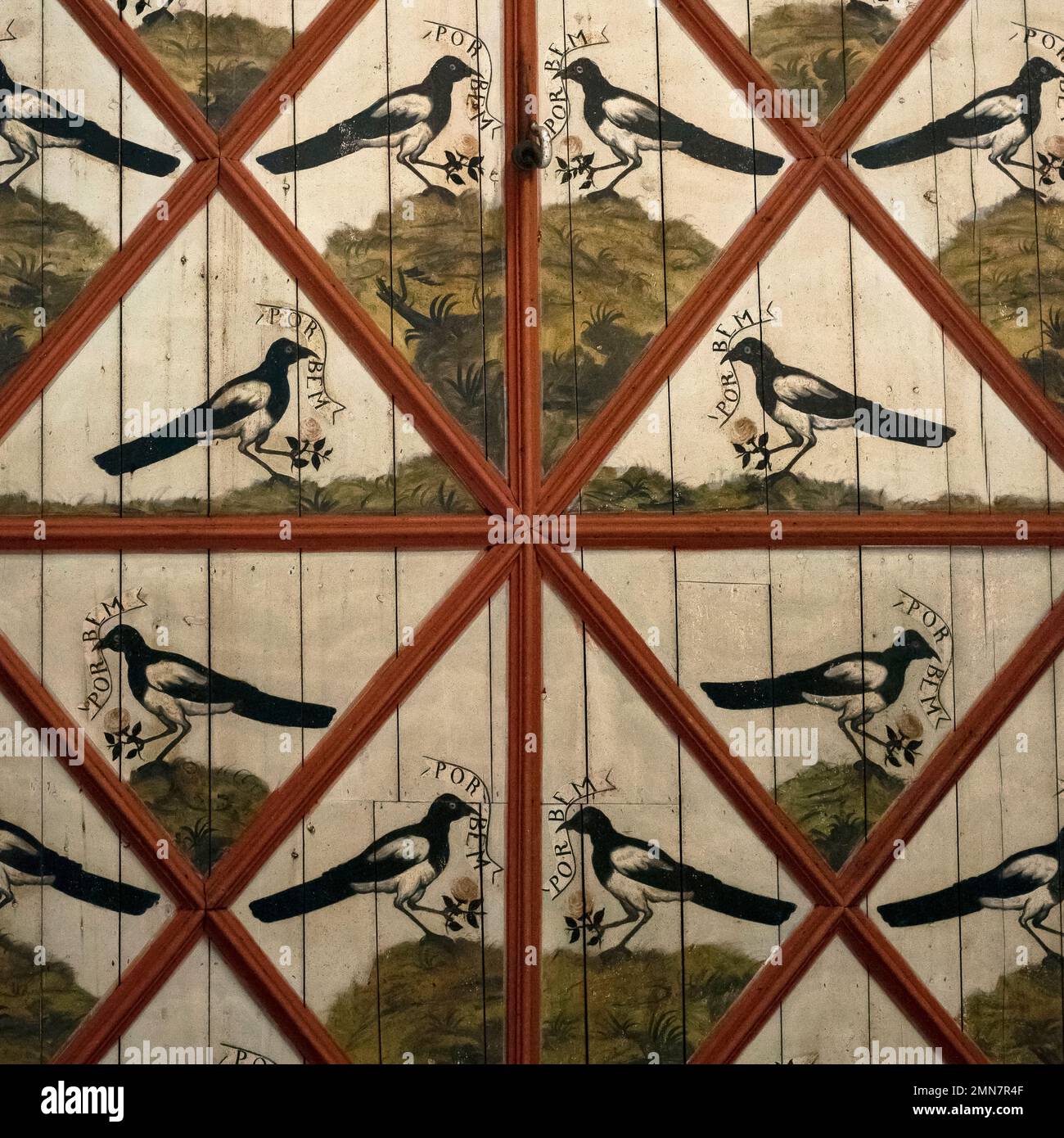 The Room of the Magpies or Sala das Pegas: square detail of painted ...