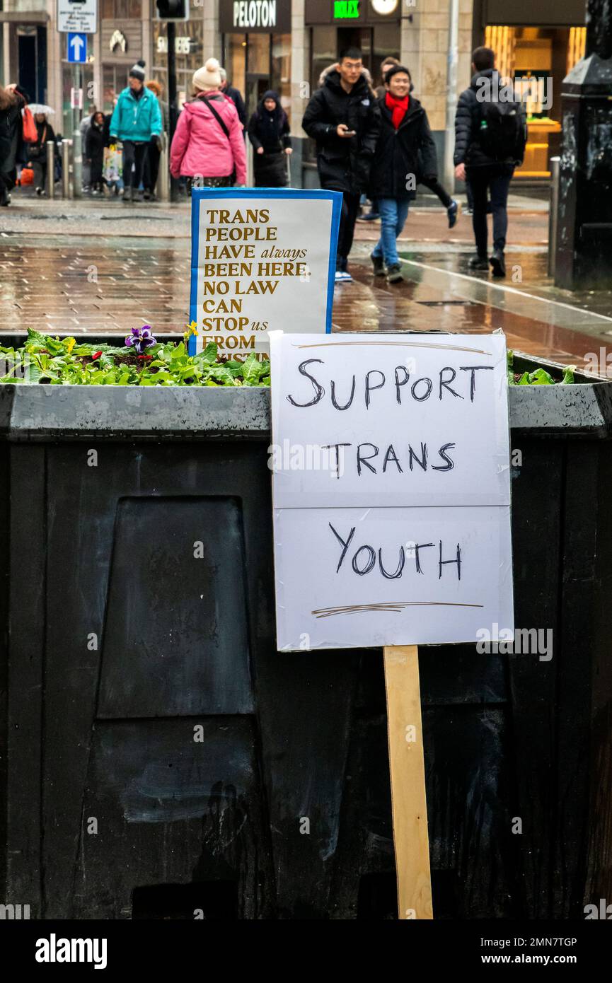 Glasgow, Scotland, UK. January 21st, 2023: A crowd at a Pro-Trans rally ...