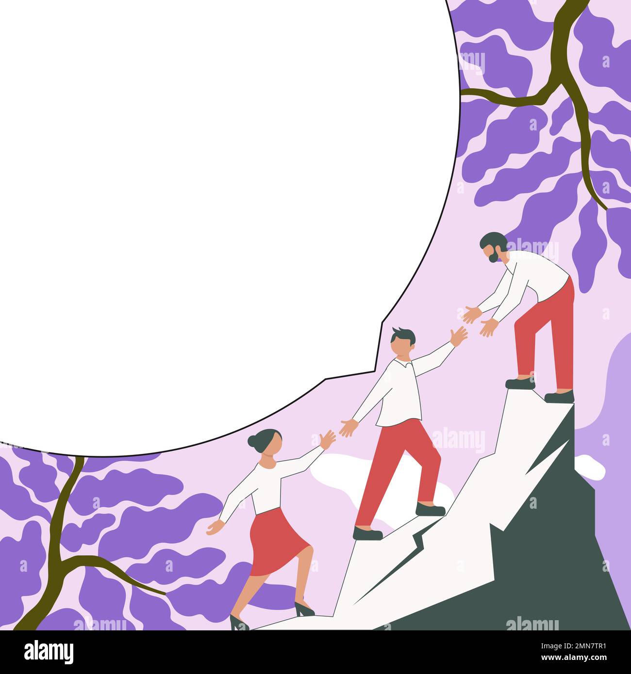 Thee Colleagues Climbing Upwards Mountain Reaching Success.White blank ...