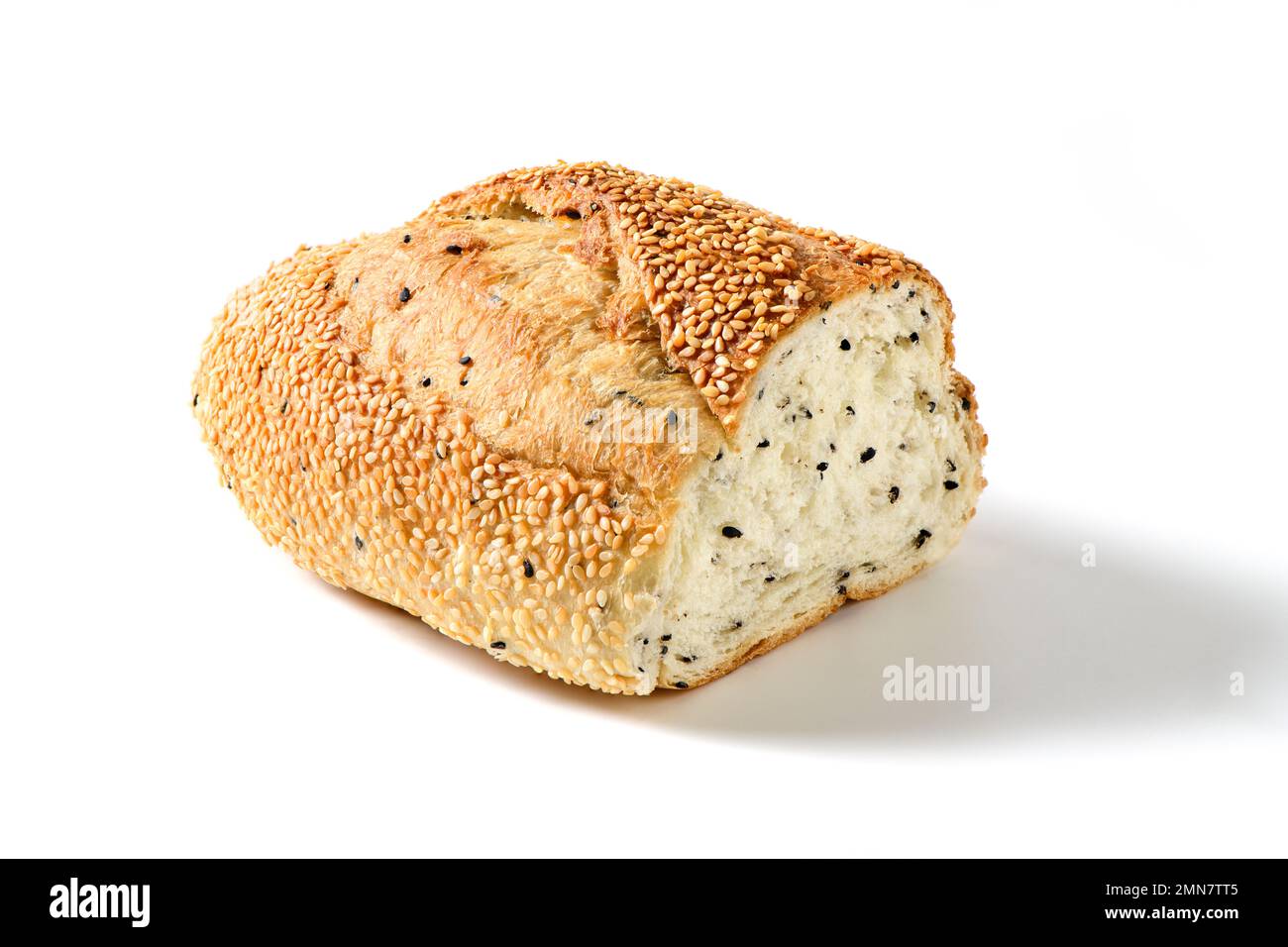 french grain breads with white and black sesame isolate on white ...