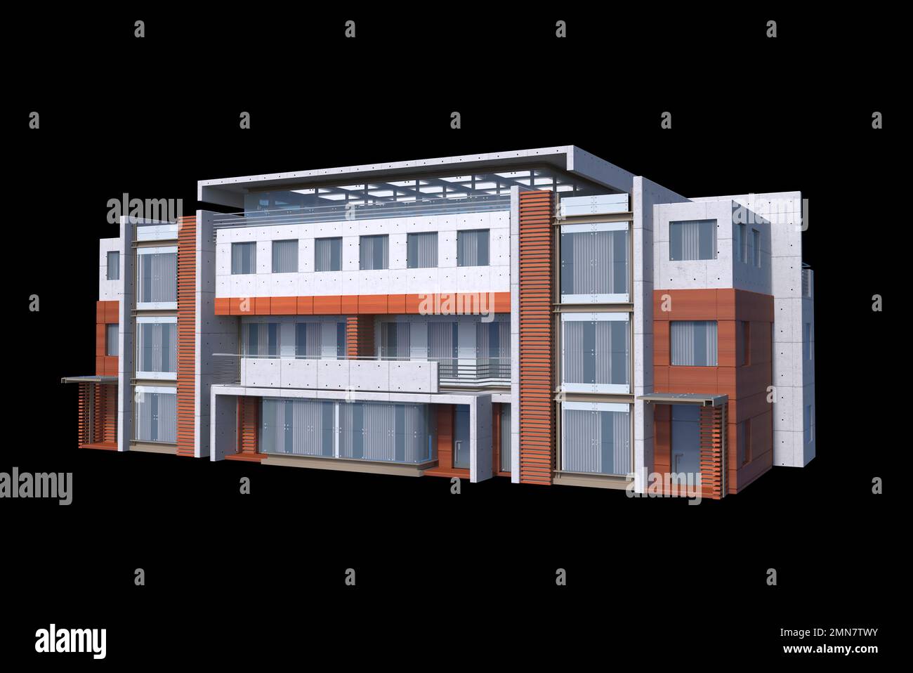 Apartment building architecture rendered with the isolation path ...