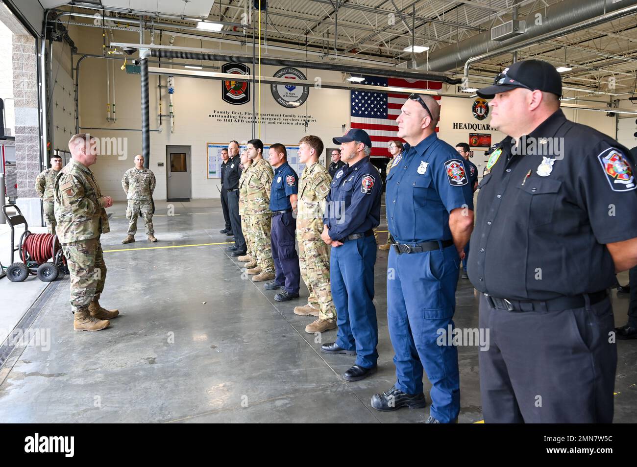 Col. Jeffrey Holland, 75th Air Base Wing commander, speaks to ...