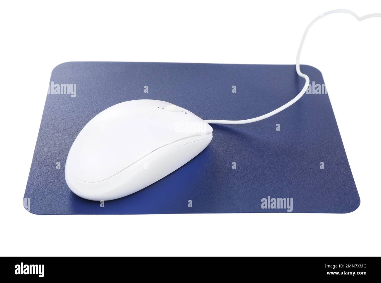 Modern wired optical mouse and blue pad isolated on white Stock Photo ...