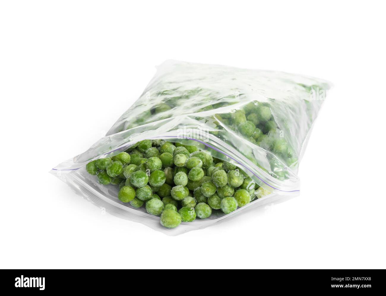 Frozen peas in plastic bag isolated on white. Vegetable preservation ...