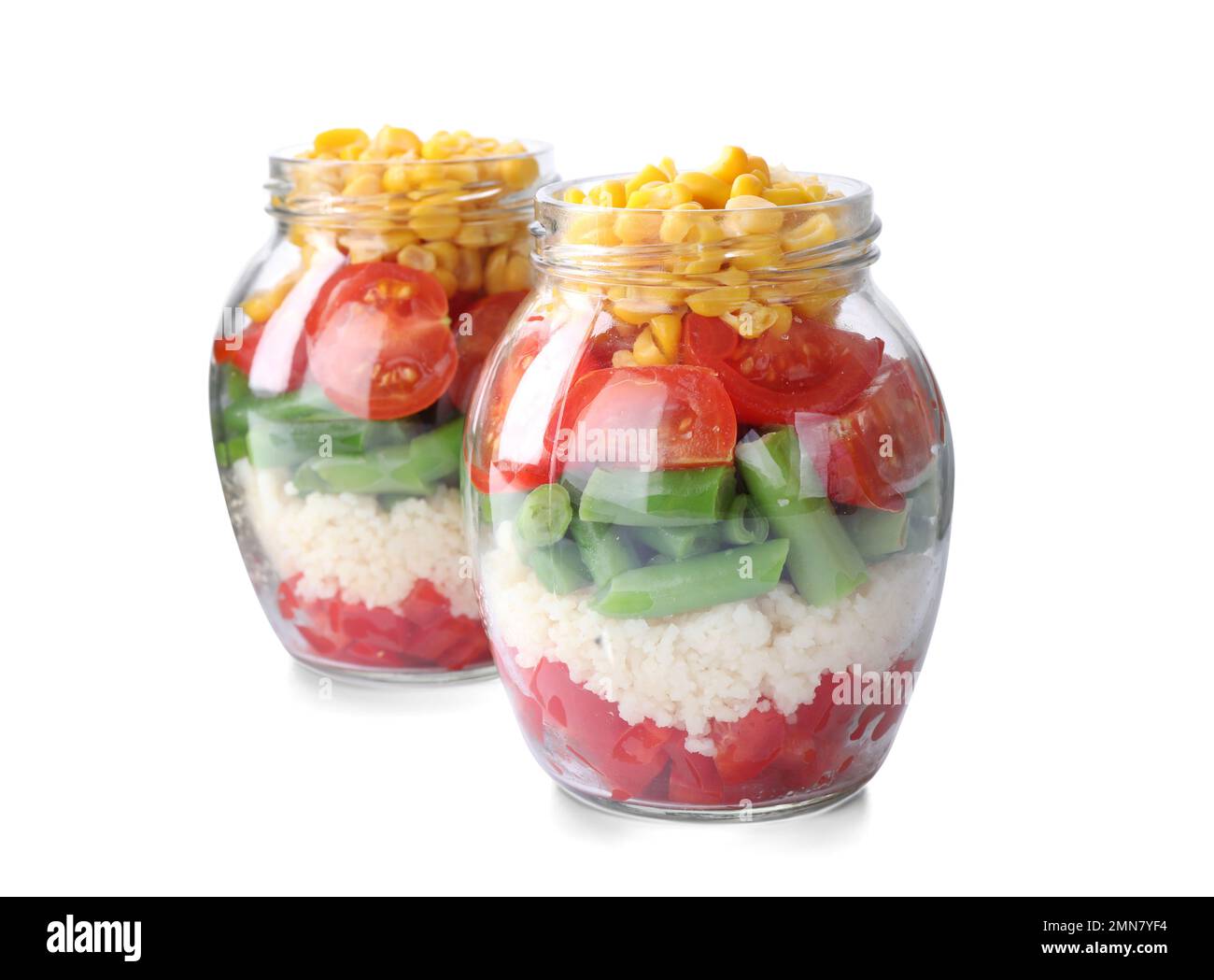 Healthy salad in glass jars isolated on white Stock Photo - Alamy