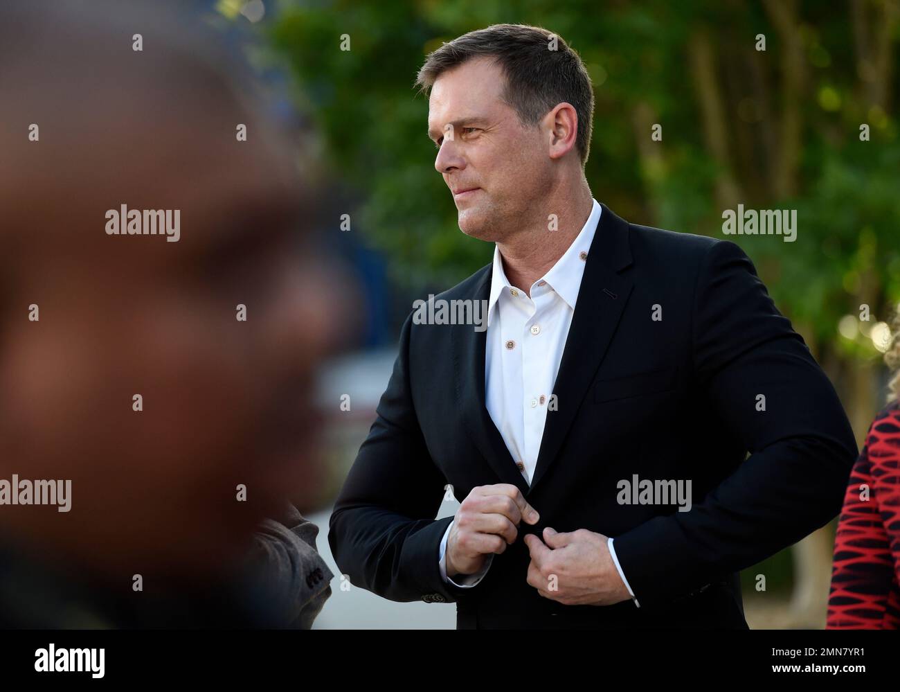 Peter Krause, a cast member in the television series "9-1-1," arrives ...
