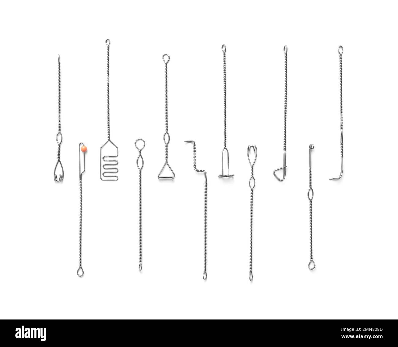Set of logopedic probes on white background, top view. Speech therapist ...