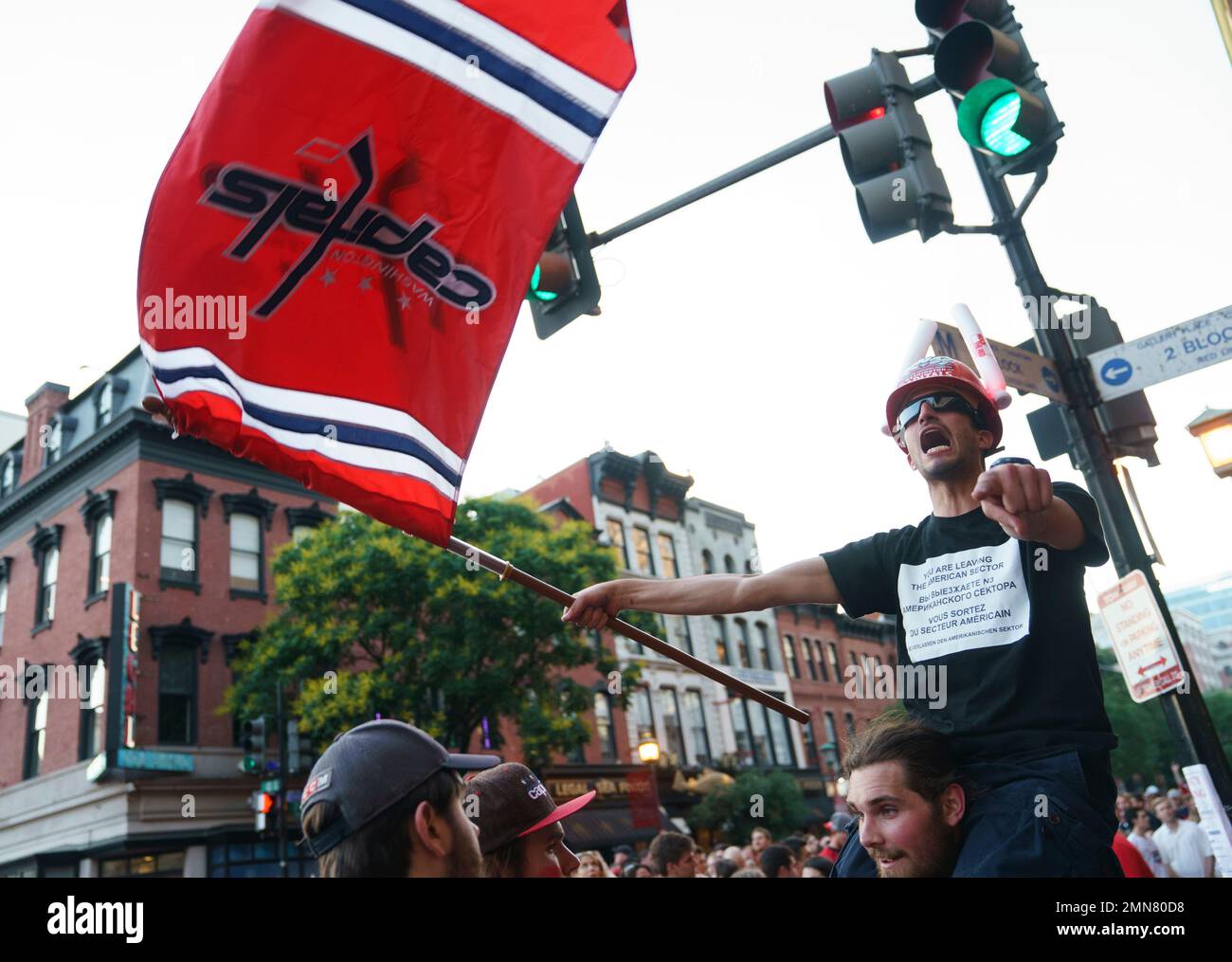 Washington Capitals fan Brett Battle waves a Capitals flag from the ...