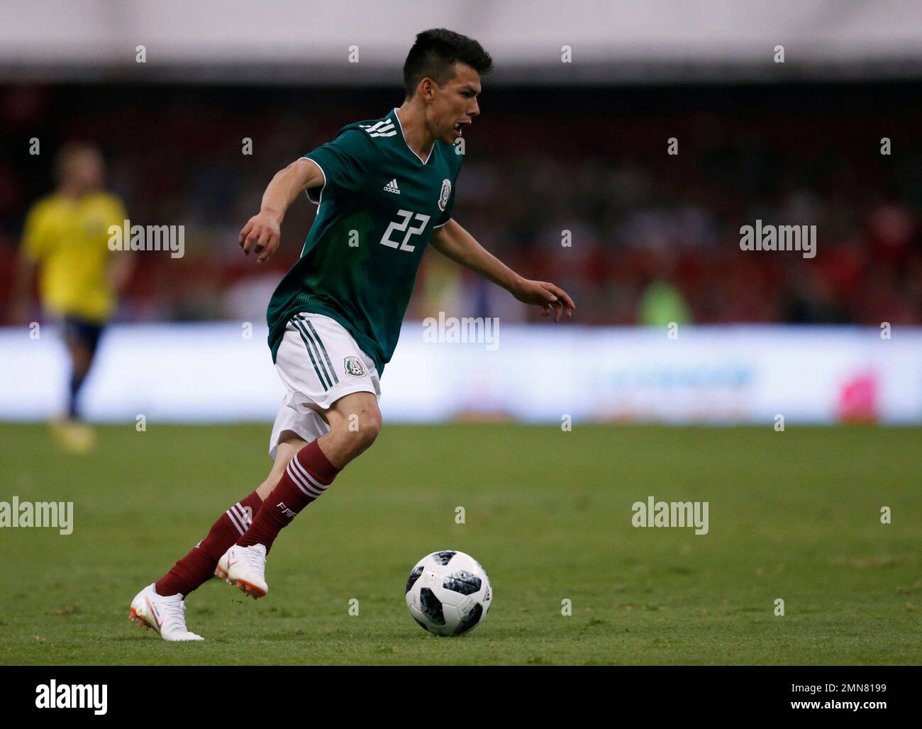Mexico's Hirving Lozano controls the ball during a friendly soccer ...