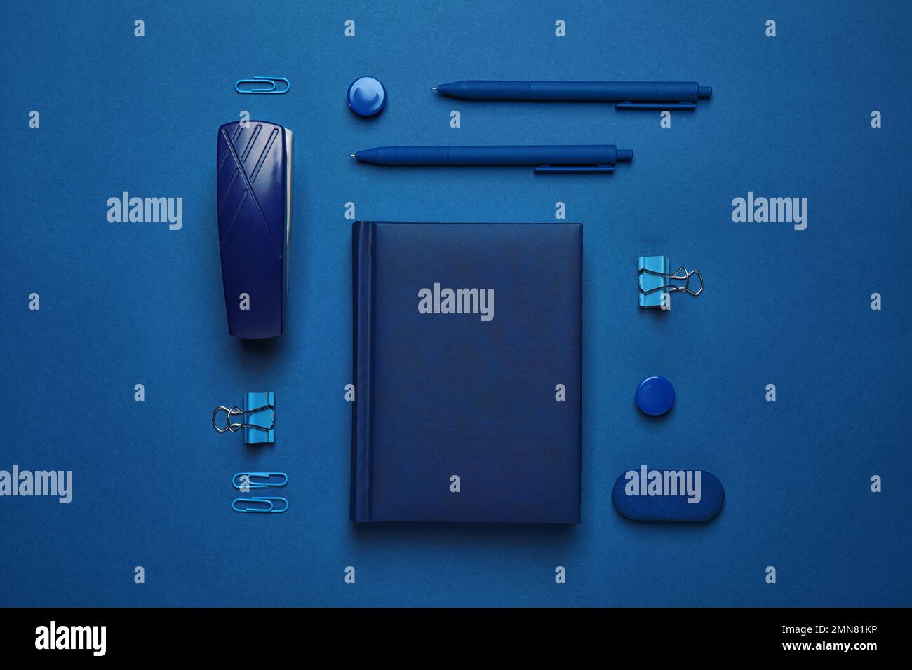 Flat lay composition inspired by color of the year 2020 (Classic blue ...