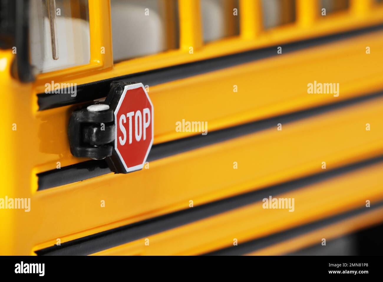 Yellow school bus, focus on stop sign. Transport for students Stock ...
