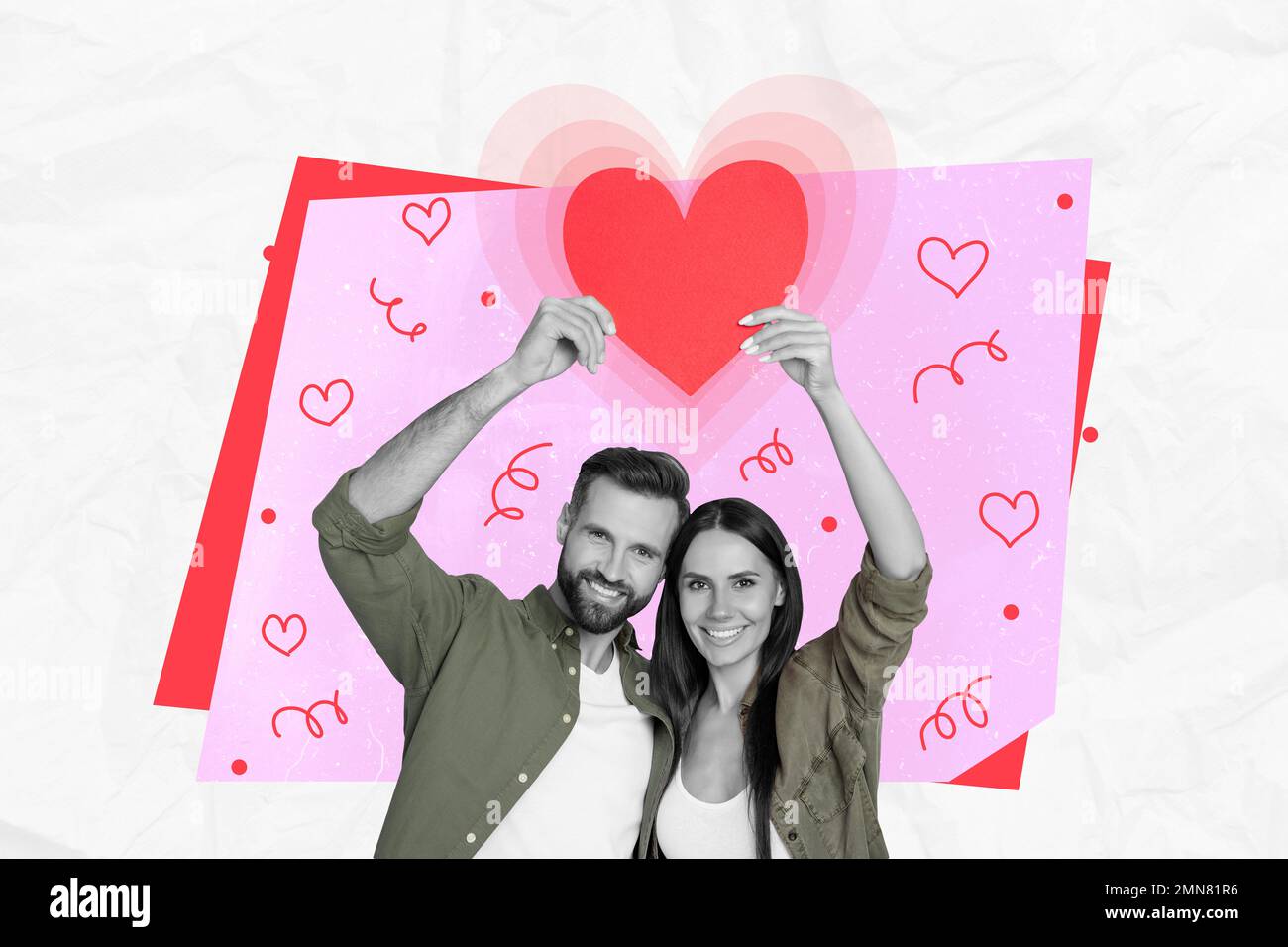 Creative photo 3d collage poster postcard of joyful hugging people ...