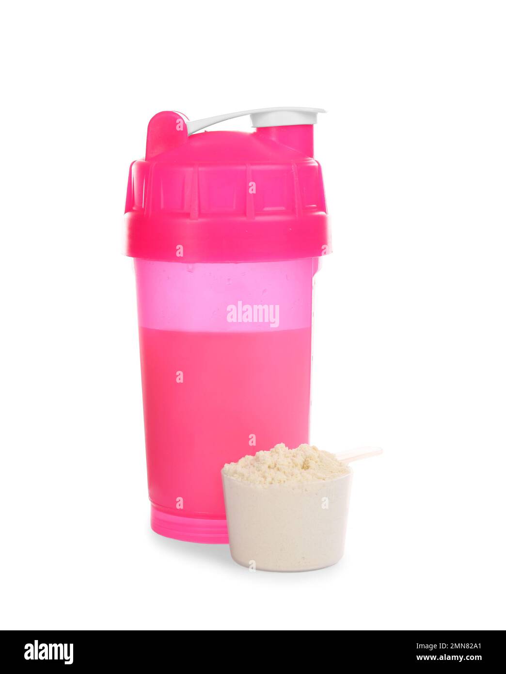 Protein shake and powder isolated on white Stock Photo - Alamy